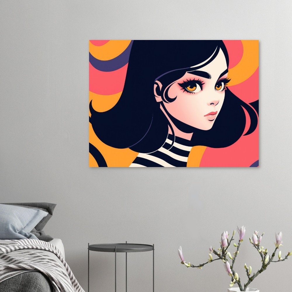 Colorful Pop Art Girl With Striped Shirt, Bold Eye Makeup Wall Art ...