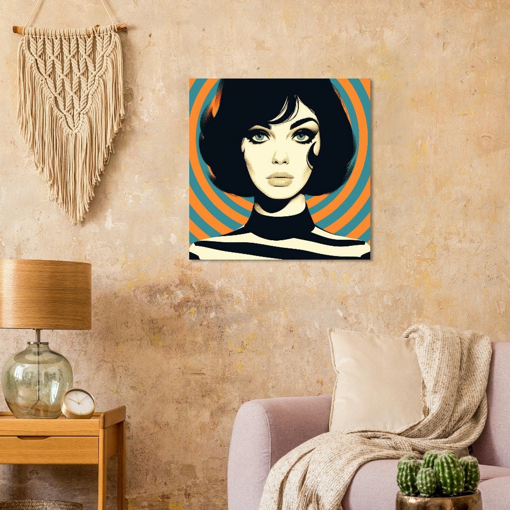 Retro Pop Art Style Woman Portrait, Vintage Inspired Colorful Canvas ...