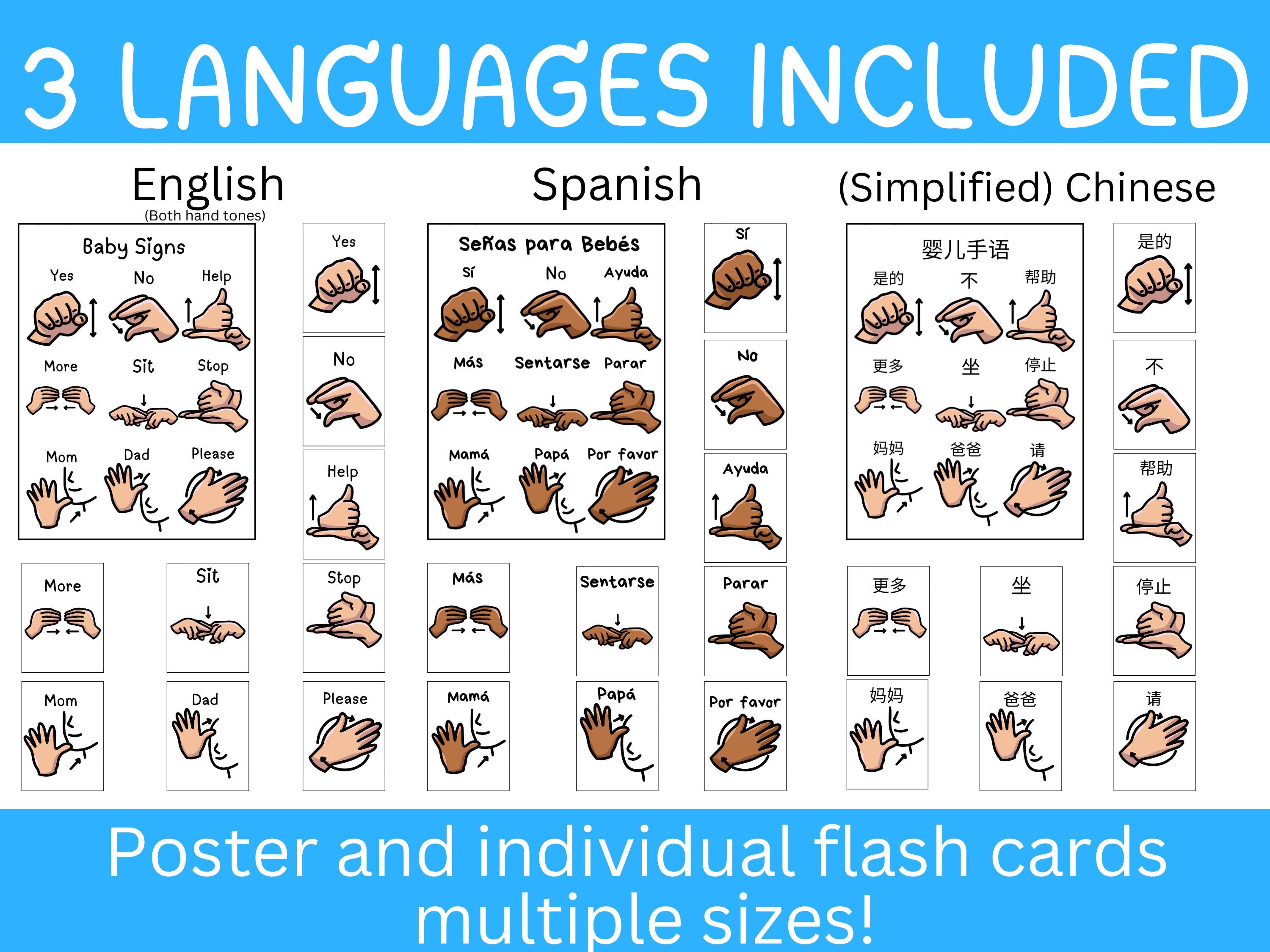 ASL Baby Sign Language Printable Poster Flashcards Signs Toddler Kids ...