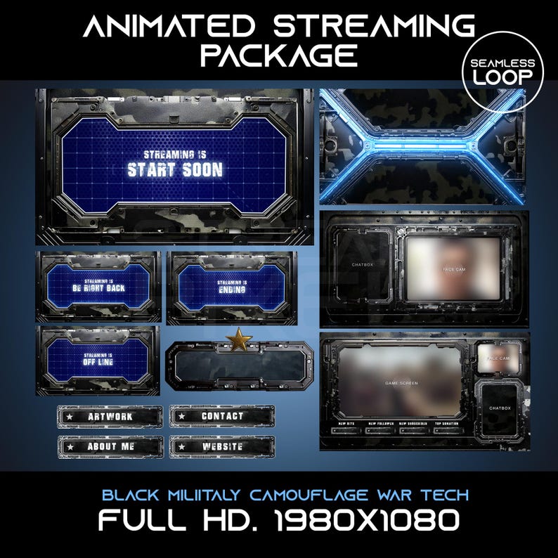 Animated Streaming Package Black Military Camouflage War Tech Scene for ...