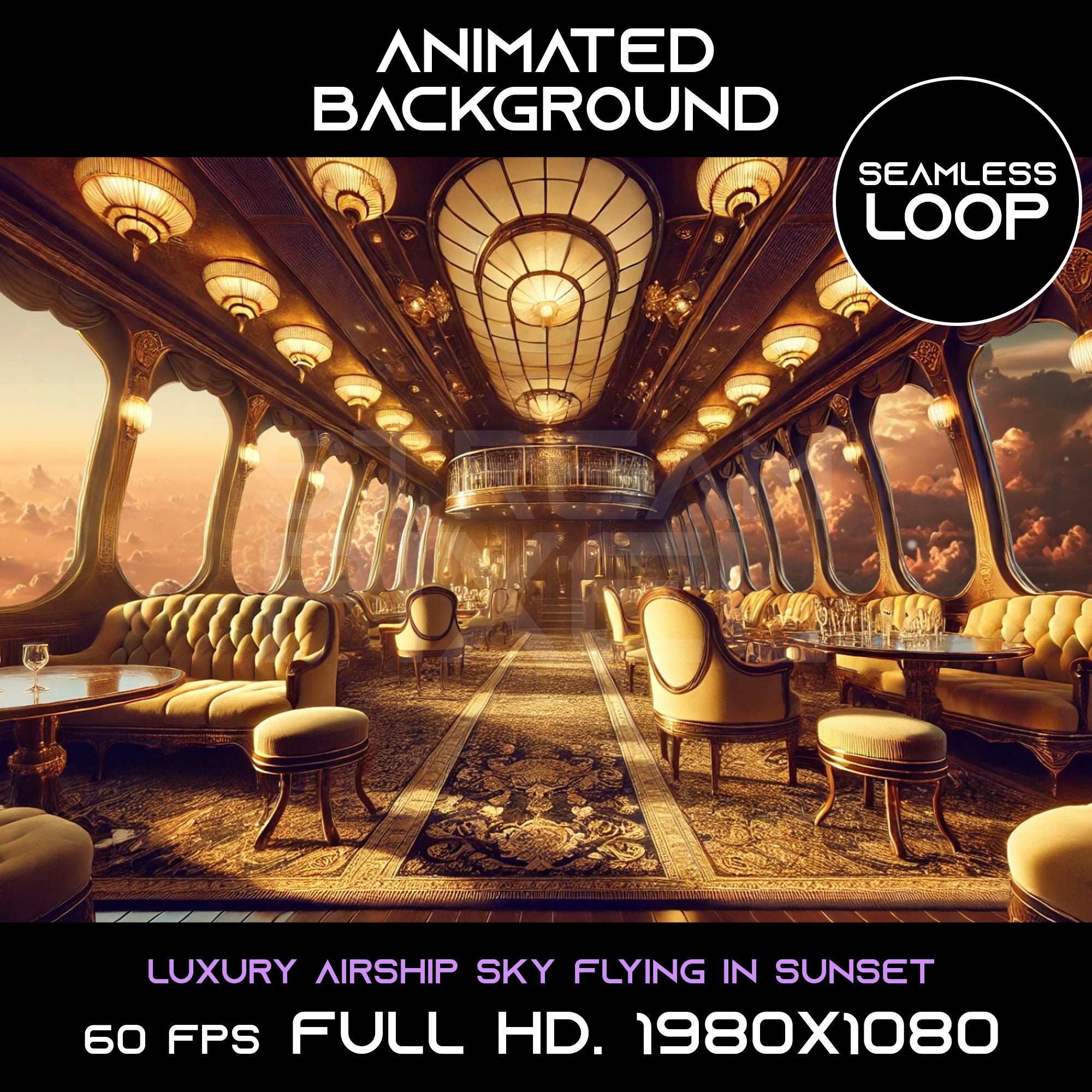 Animated Virtual Background Luxury Airship Sky Flying in Sunset Lofi ...