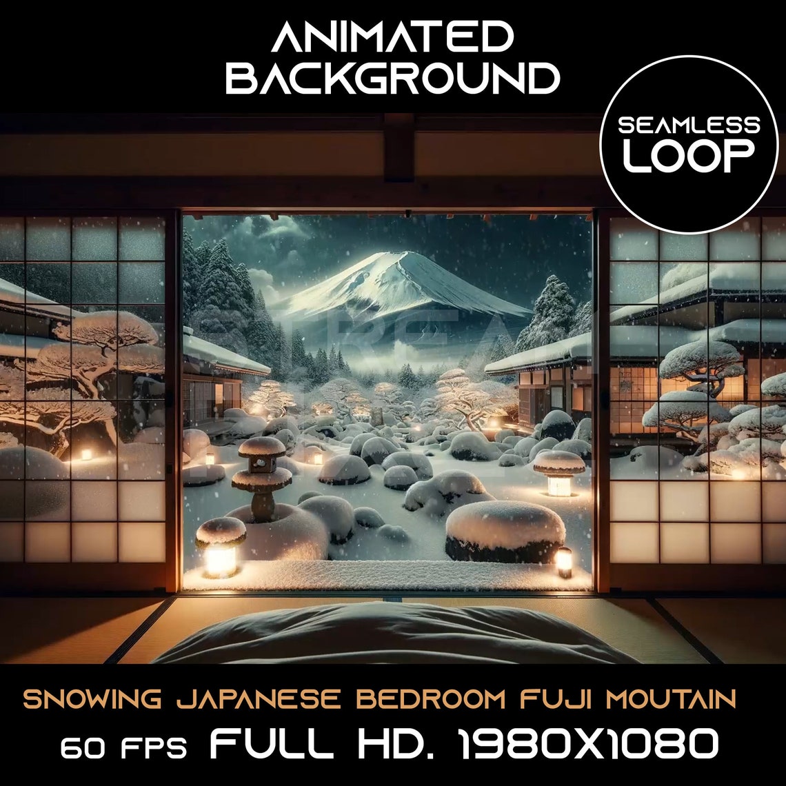 Animated Virtual Background Seamless Snowing Japanese Bedroom Fuji ...