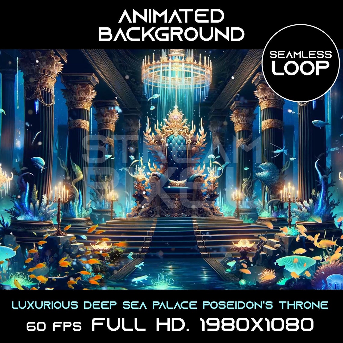 Animated Poseidon's Throne Deep Sea Palace Background: Seamless Loop ...