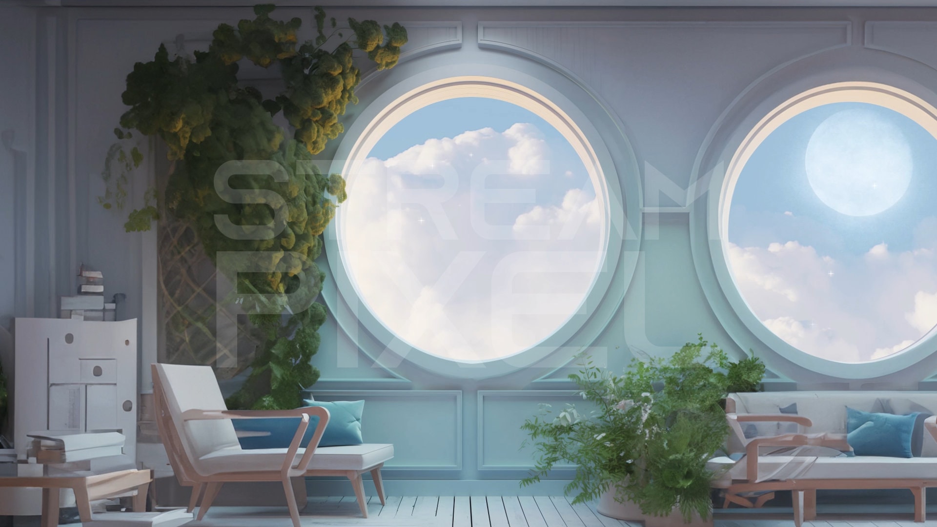 Animated Background Seamless Airship Window Surreal Sky Lofi Vtuber ...