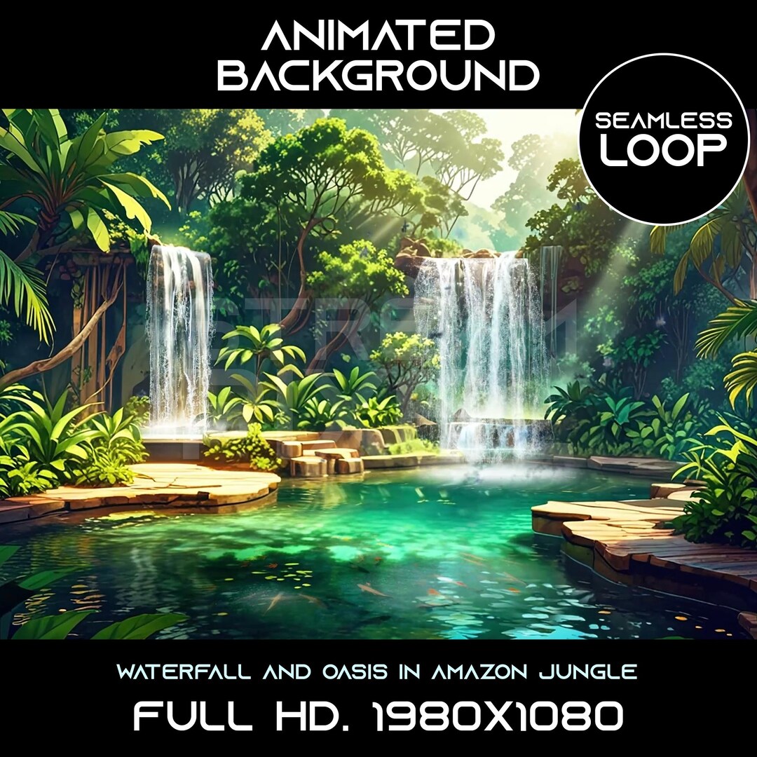 Animated Waterfall Oasis Virtual Background: Seamless Loop (digital ...