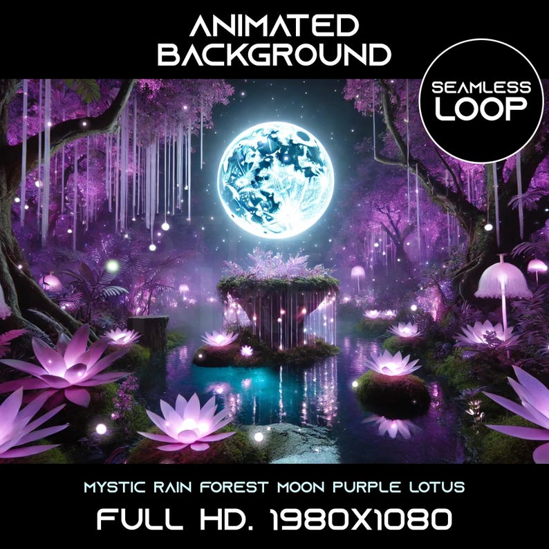 Animated Virtual Background Mystic Rain Forest Moon Purple Lotus Lofi ...