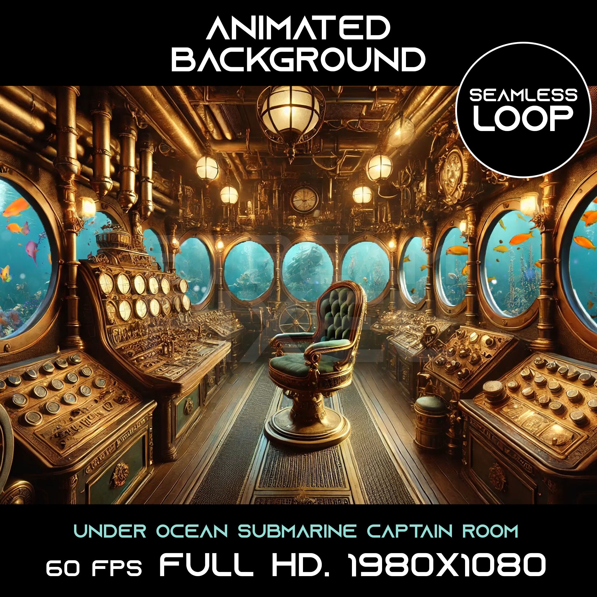 Animated Virtual Background Under Ocean Submarine Captain Room Lofi ...