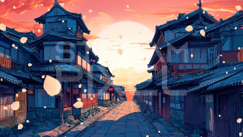 Animated Virtual Background Seamless Loop Sakura in Japanese Town Lofi ...