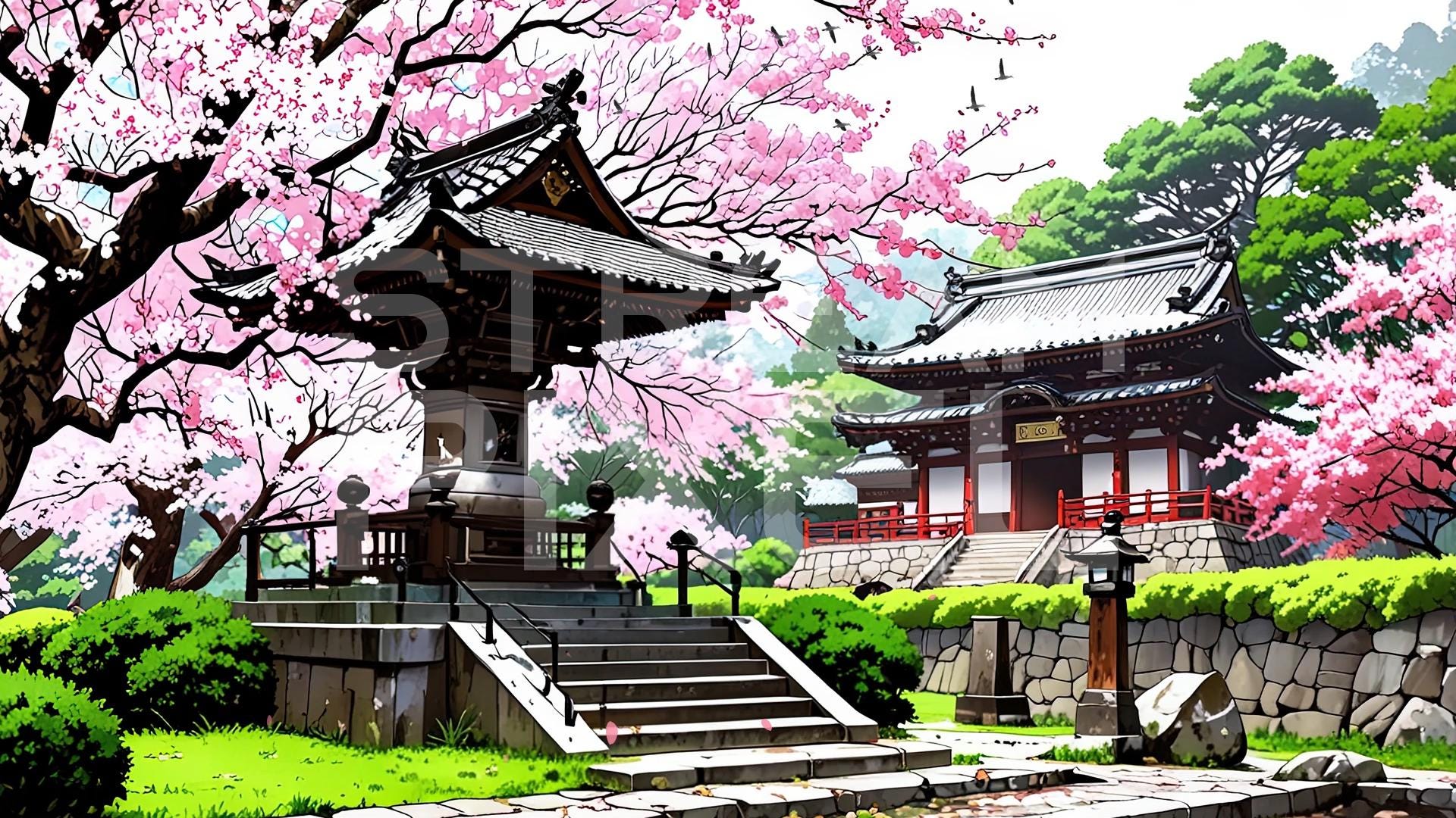 Animated Virtual Background Samurai Training Ground Cherry Blossom in ...