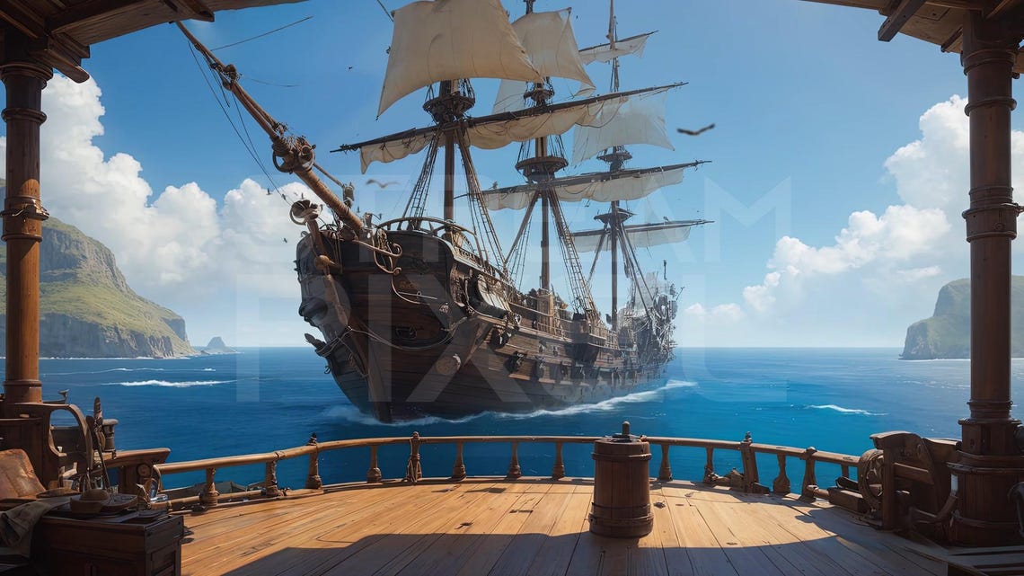 Animated Pirate Ship Ocean Voyage Virtual Background: Seamless (digital ...