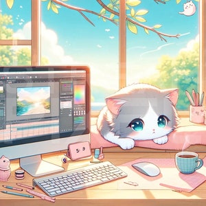 Animated Virtual Background Seamless Cute Cat and My Pink Studio Lofi ...