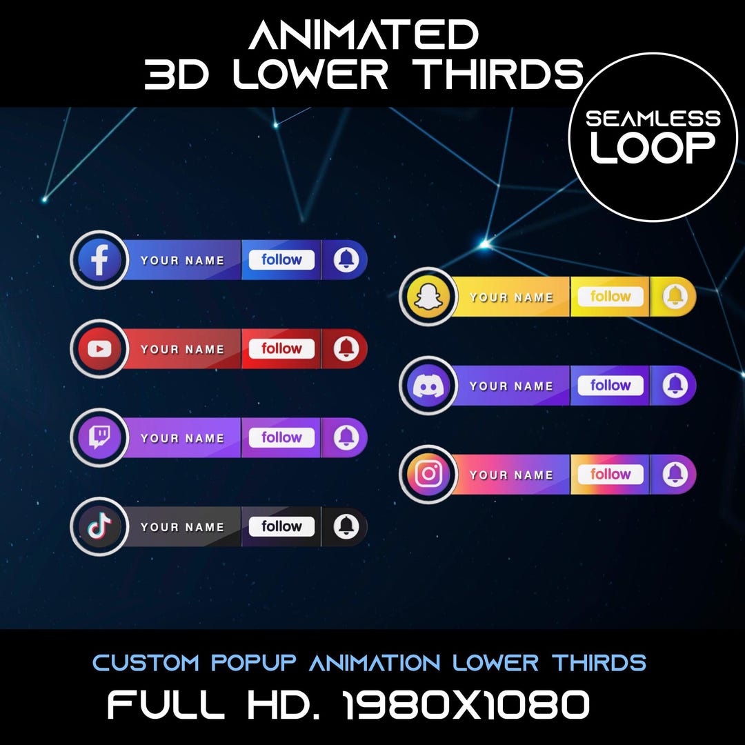 Animated Twitch Popup Animation Lower Thirds Custom Name & Follows Social Media Overlay - Etsy