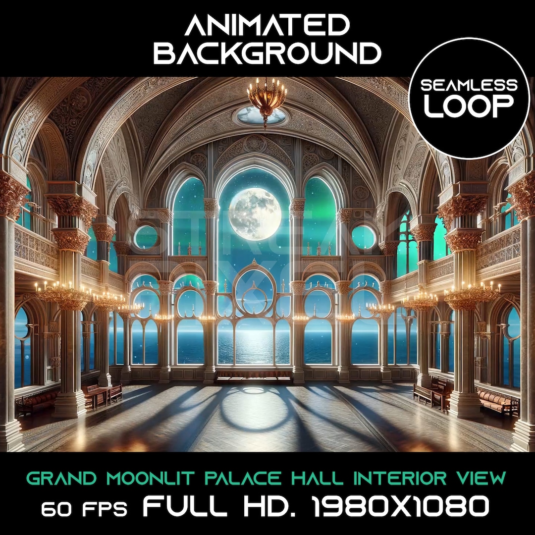 Animated Virtual Background Seamless Grand Moonlit Palace Hall Interior ...