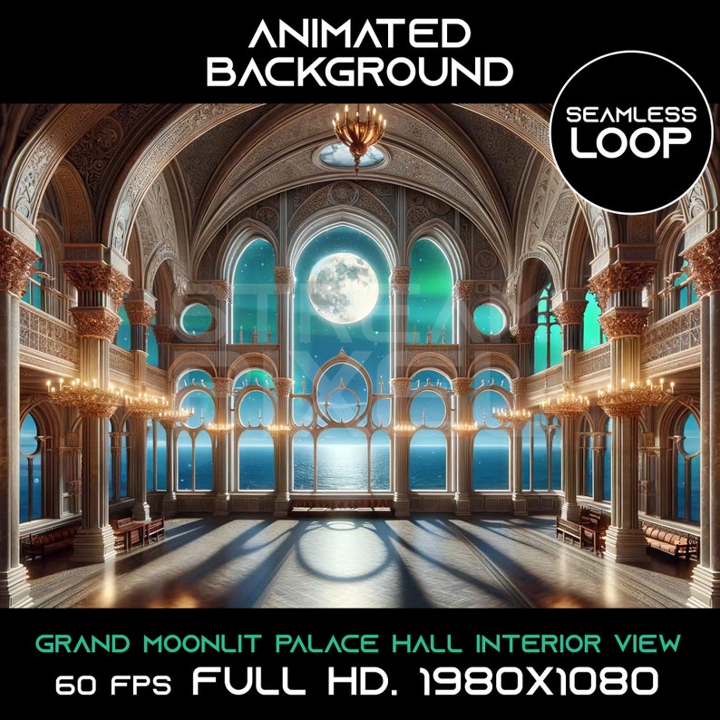 Animated Virtual Background Seamless Grand Moonlit Palace Hall Interior ...