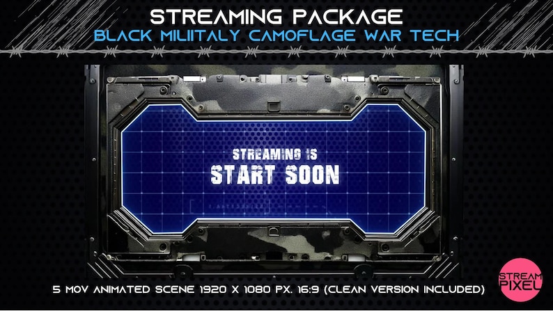 Animated Streaming Package Black Military Camouflage War Tech Scene for ...