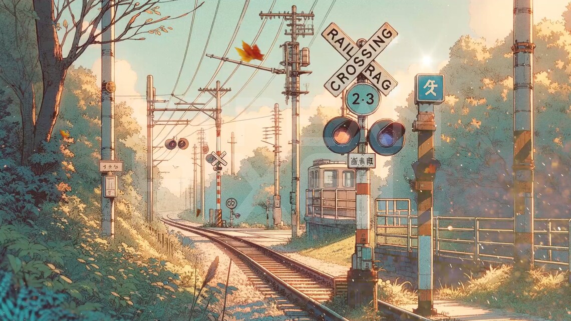 Animated Background Seamless Anime Railway Crossing in Japan Lofi ...