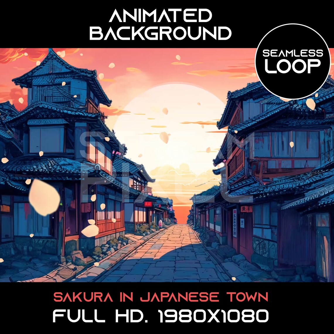 Animated Virtual Background Seamless Loop Sakura in Japanese Town Lofi ...
