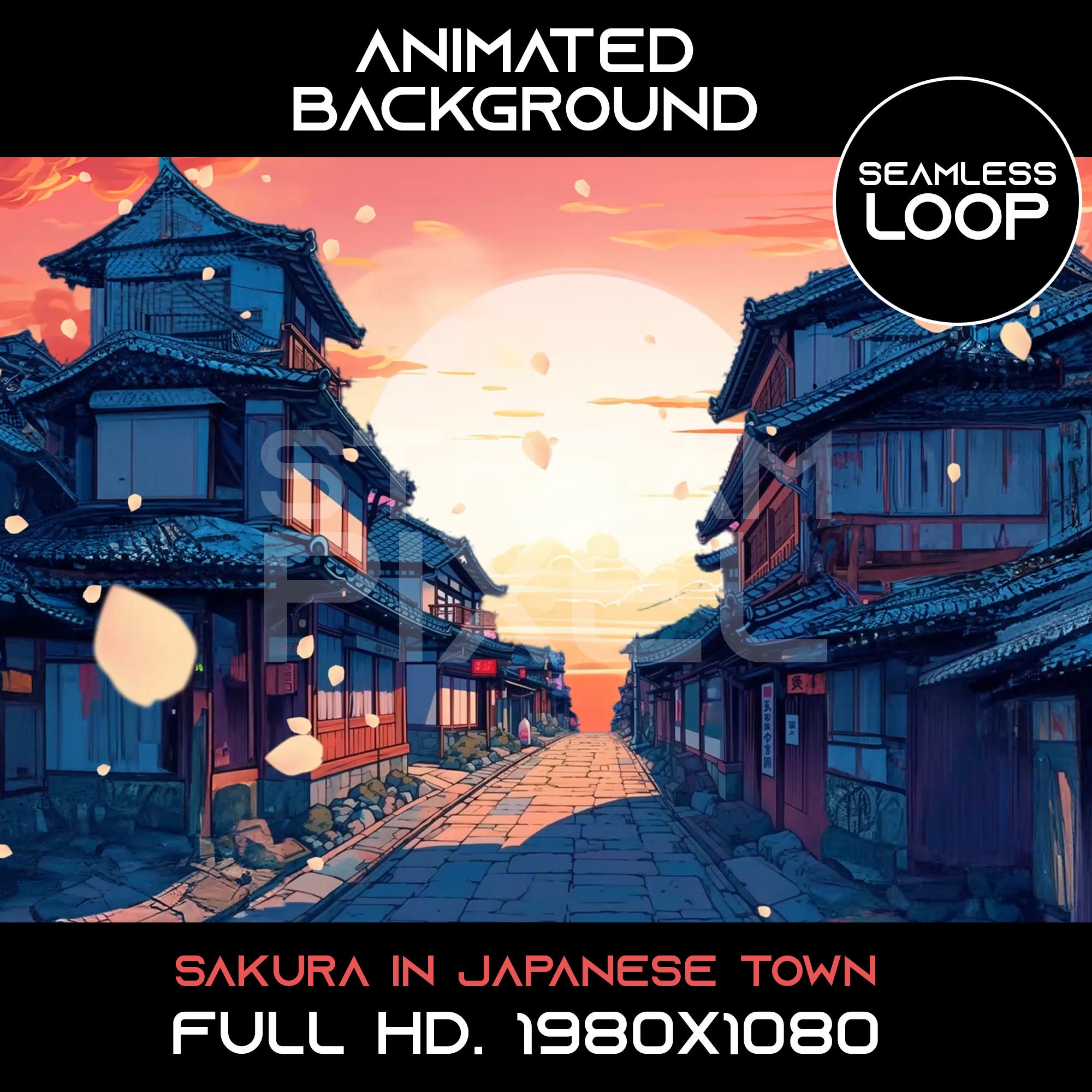 Animated Virtual Background Seamless Loop Sakura in Japanese Town Lofi ...