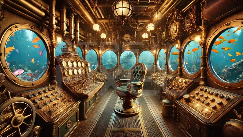 Animated Virtual Background Under Ocean Submarine Captain Room Lofi ...
