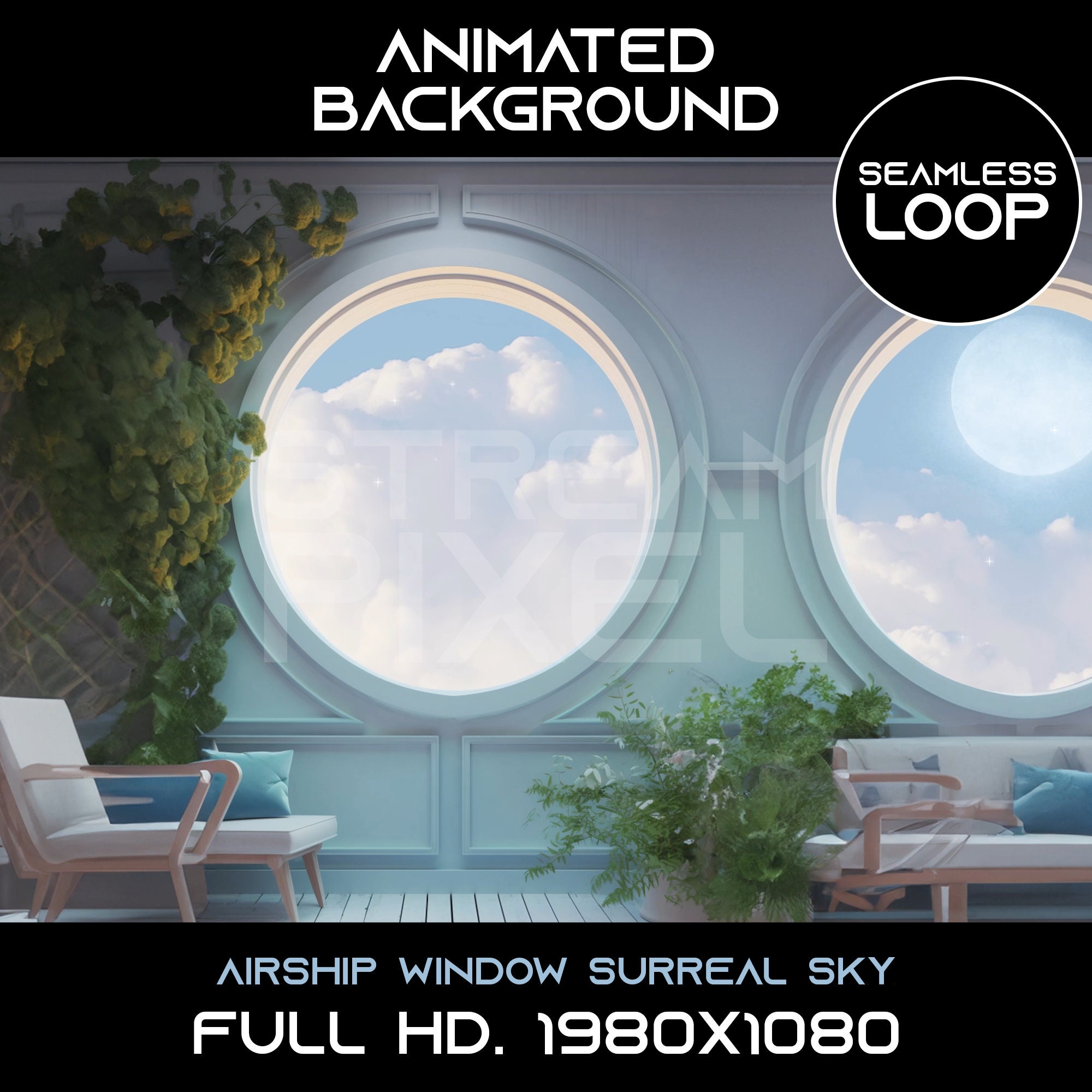 Animated Background Seamless Airship Window Surreal Sky Lofi Vtuber ...