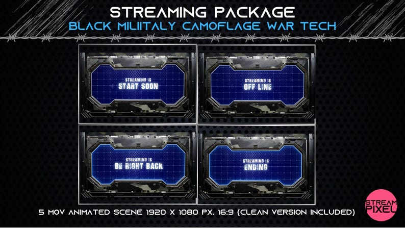 Animated Streaming Package Black Military Camouflage War Tech Scene for ...