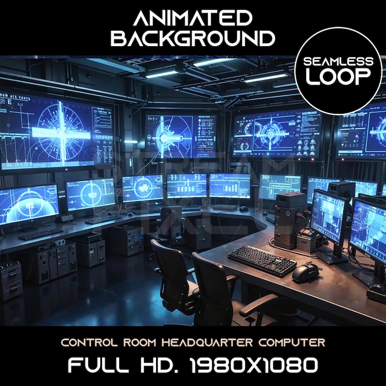 Animated Virtual Background Headquarter Control Room Computer Lofi ...