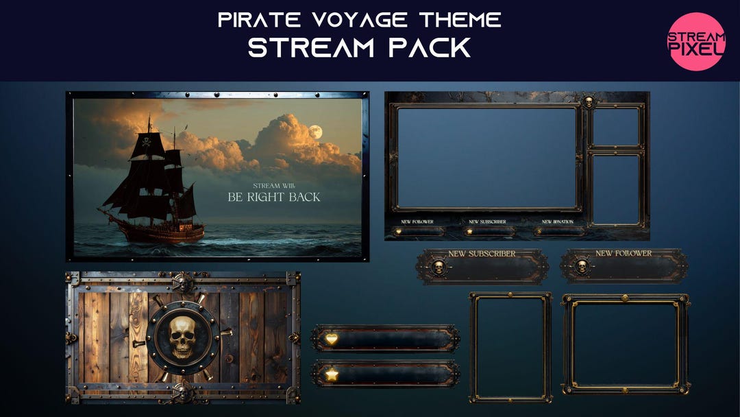 Twitch Overlay, Animated BRB Screen, Streaming Assets, Pirate Theme ...