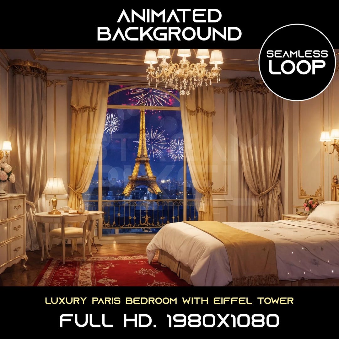 Animated Paris Bedroom Virtual Background: Seamless Loop (digital ...