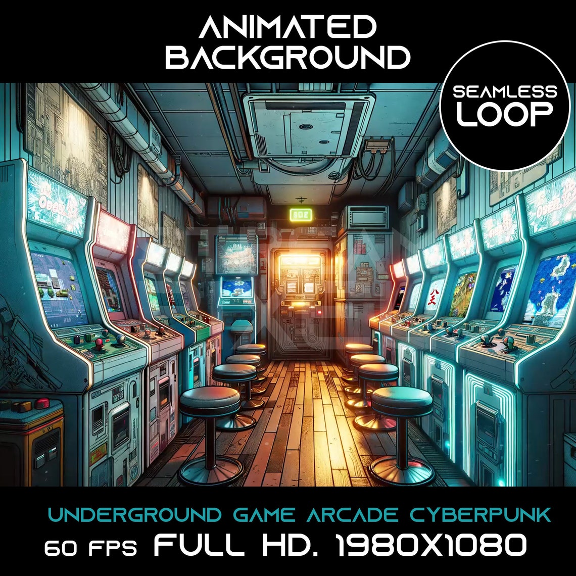 Animated Virtual Background Seamless Underground Game Arcade Cyberpunk ...