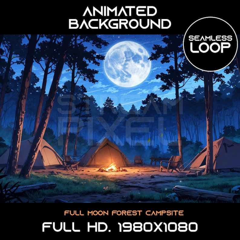 Animated Virtual Background Full Moon Forest Campsite Vtuber Assets ...