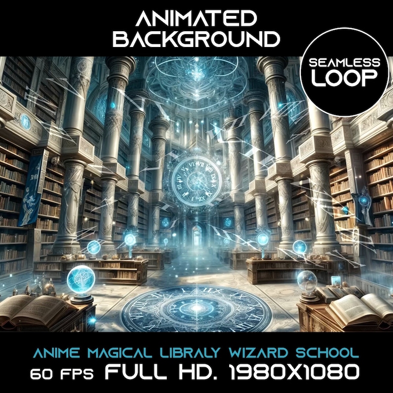Animated Virtual Background Seamless Loop Anime Magical Libraly Wizard ...