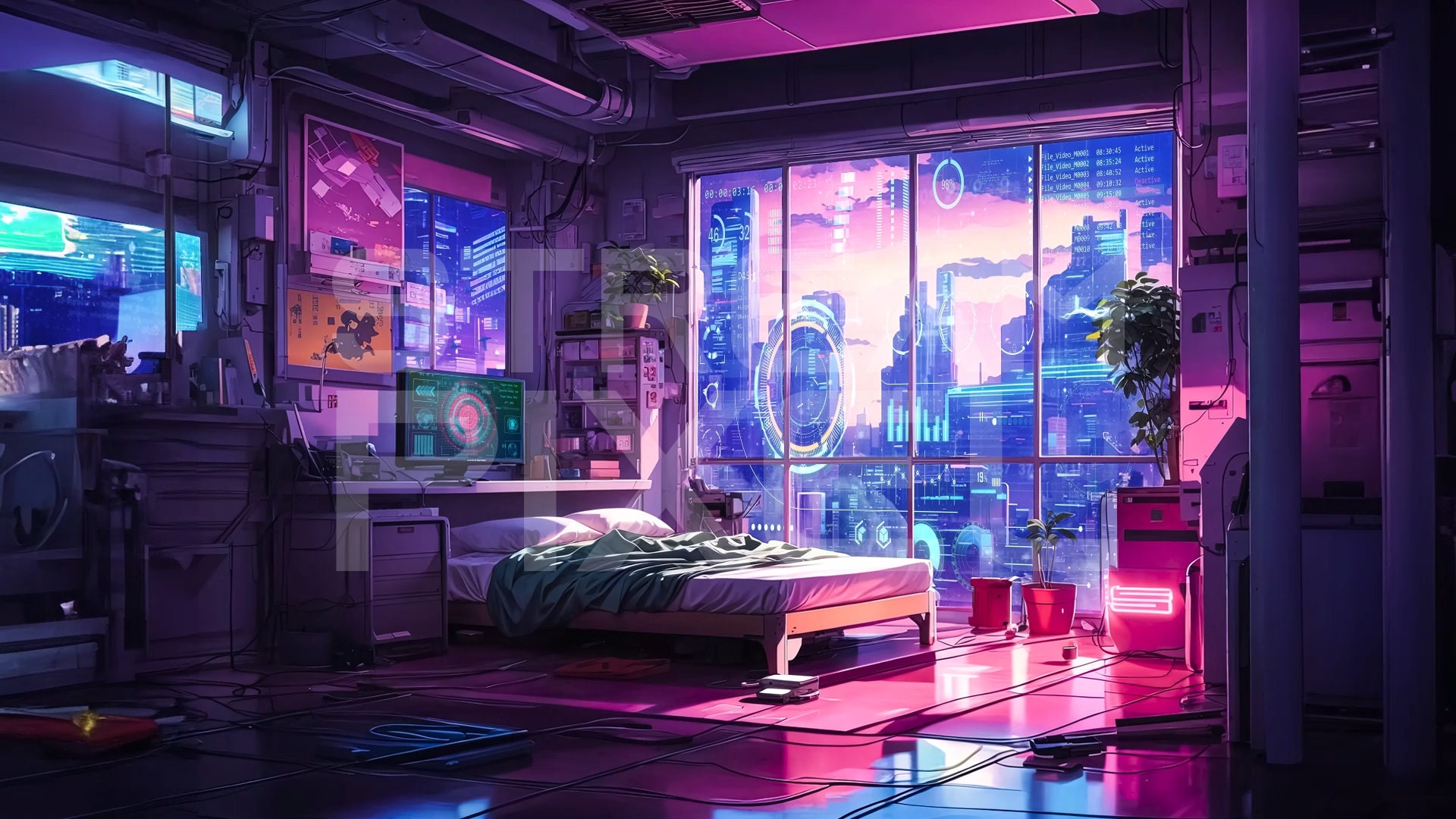 Animated Virtual Background Seamless Loop Anime Cyberpunk Bedroom ...