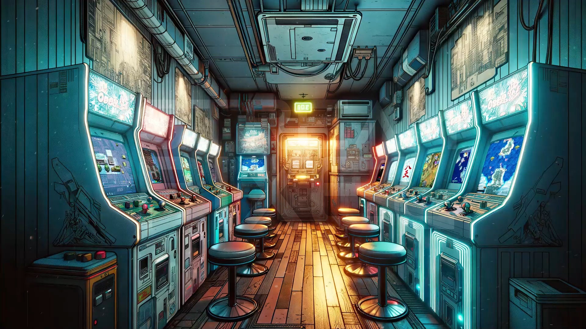 Animated Virtual Background Seamless Underground Game Arcade Cyberpunk ...