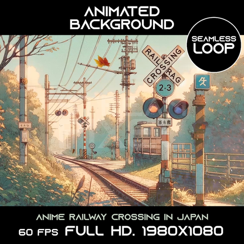 Animated Background Seamless Anime Railway Crossing in Japan Lofi ...