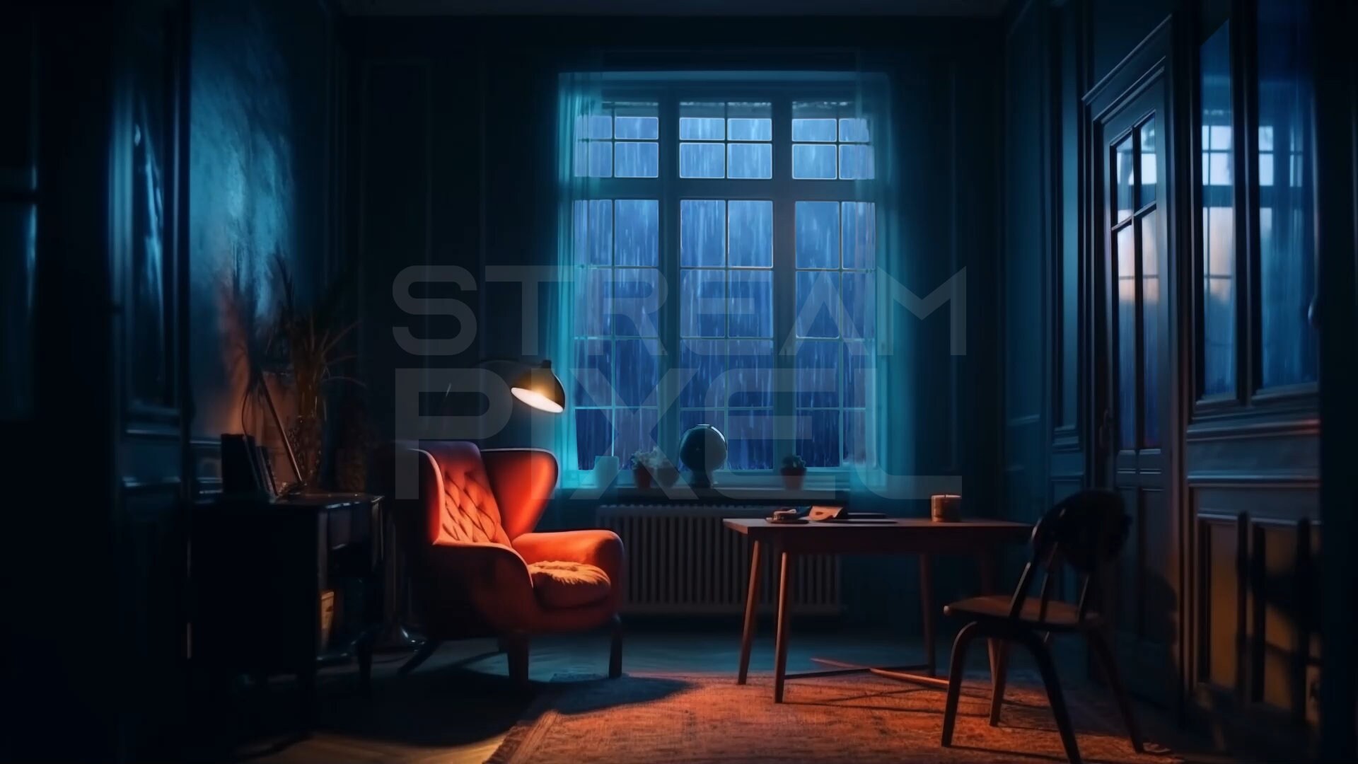 Animated Night Rain Reading Room Background: Seamless Loop (digital ...