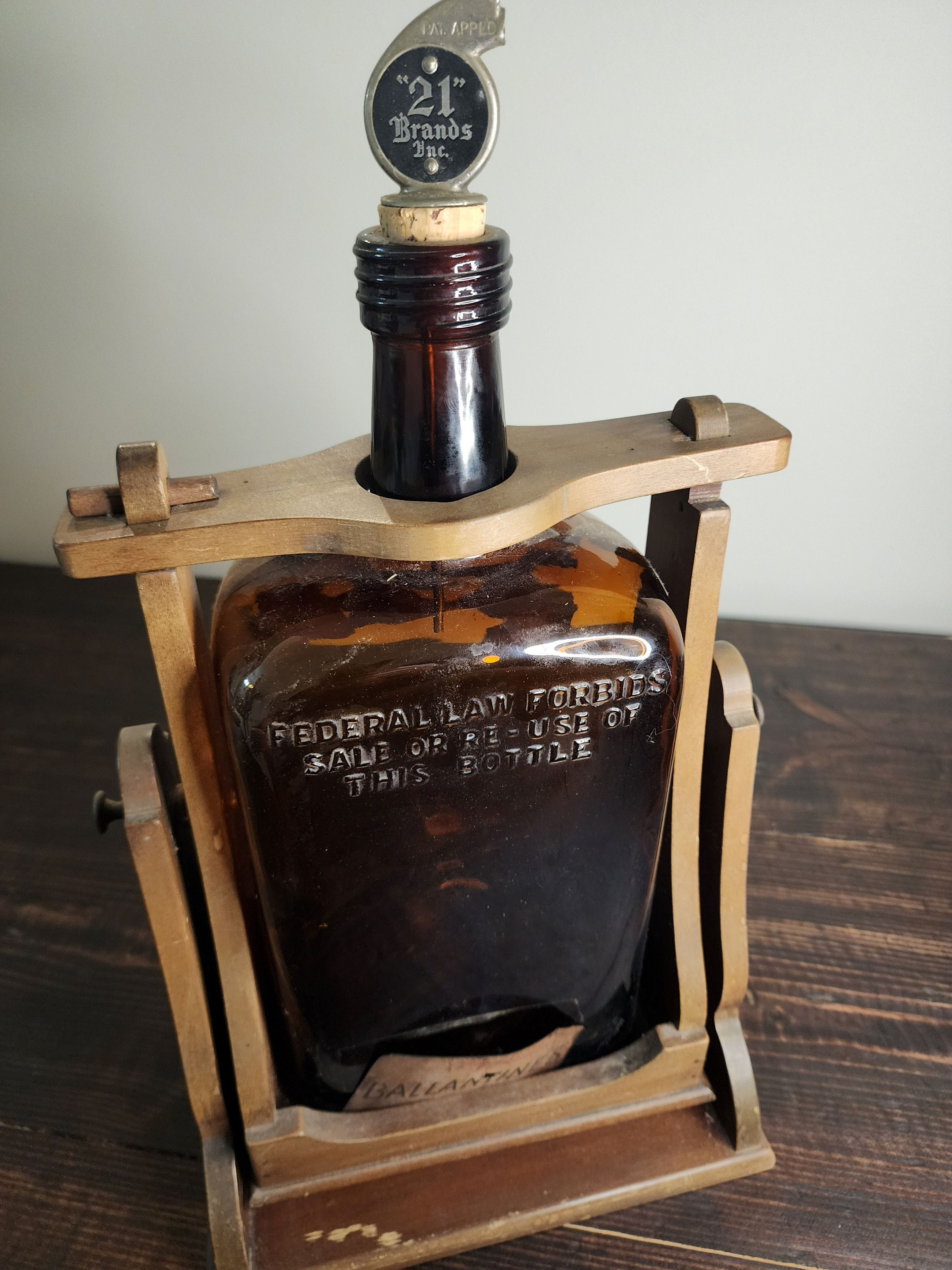 Vintage Ballentine's Scotch Whiskey Decanter Bottle Tilt & Pour Stand ...