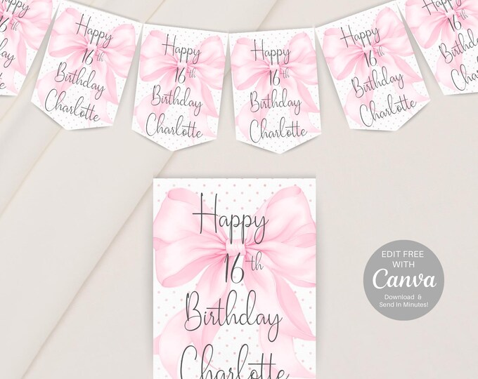 Happy Sweet Sixteen Printable Banner - Pink Confetti Glitters ...