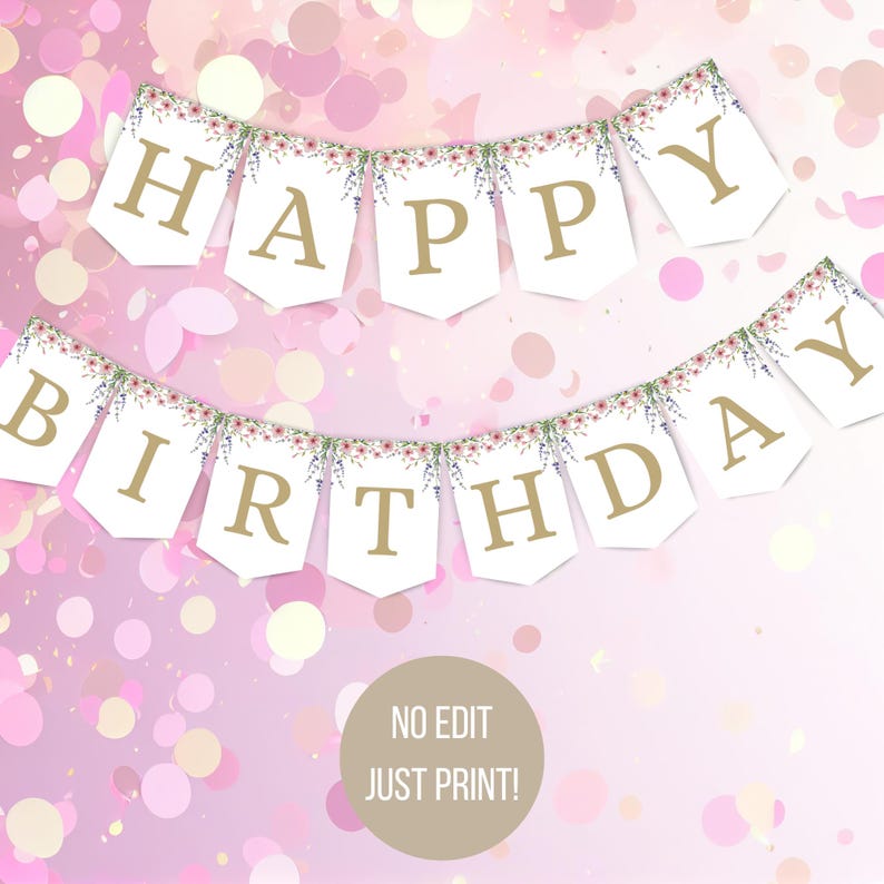 Happy Birthday Bunting, Printable DIY Digital Bunting, Instant Download ...