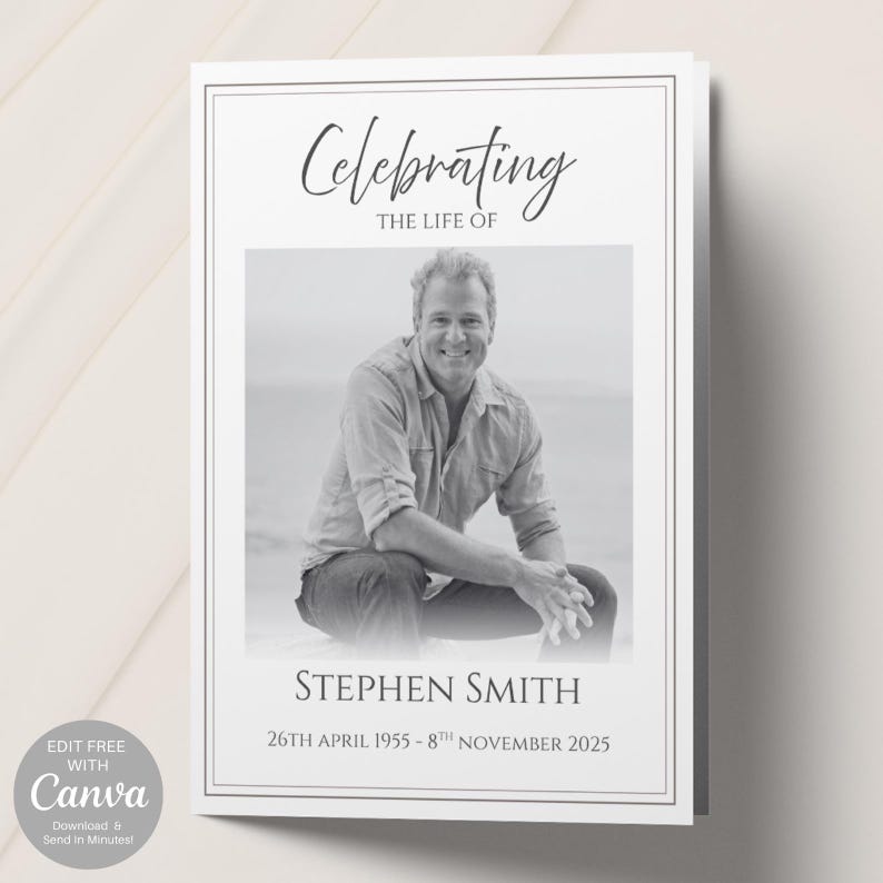 Printable Funeral Program With Photo, Foldable Celebration of Life ...