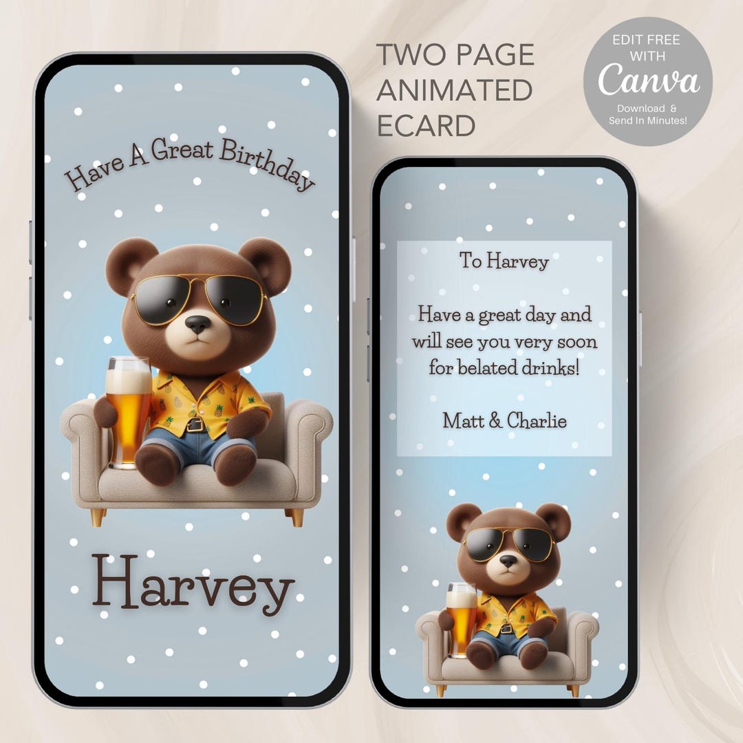 Cool Ted Birthday Card, Digital Download, Edit & Send in Minutes ...