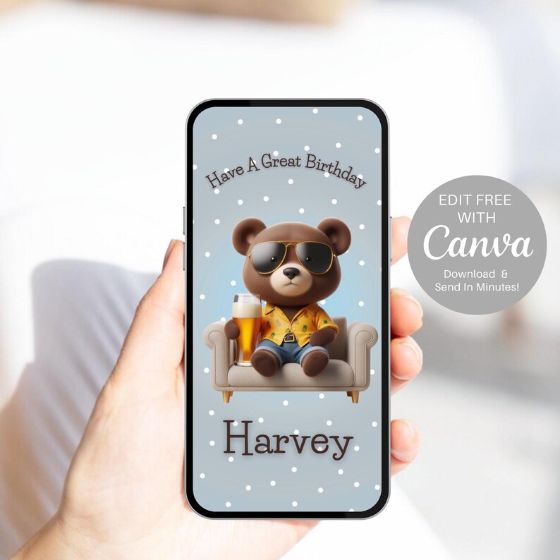 Cool Ted Birthday Card, Digital Download, Edit & Send in Minutes ...