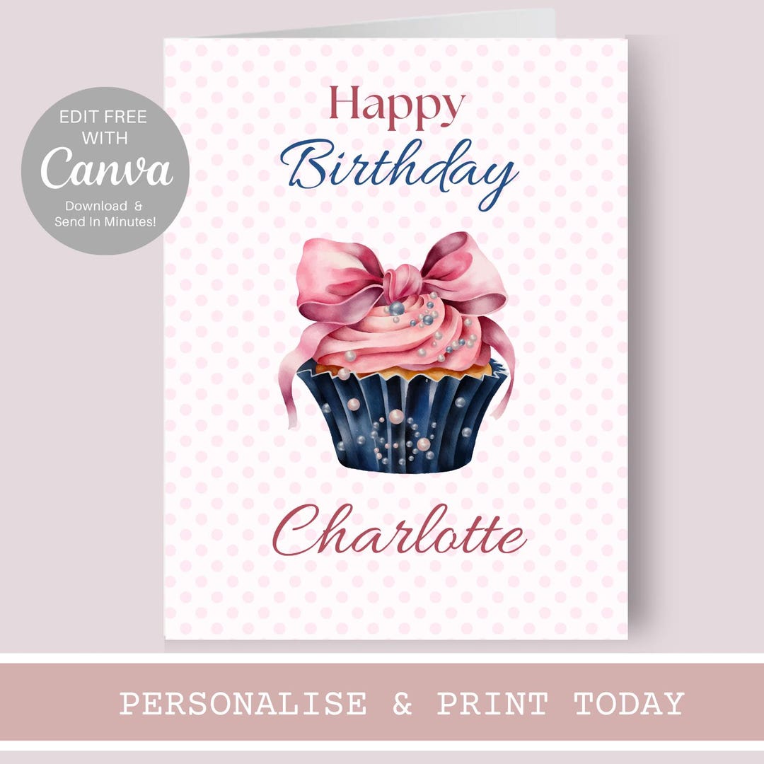 Printable Cupcake Birthday Card | Digital Download Template to Edit ...