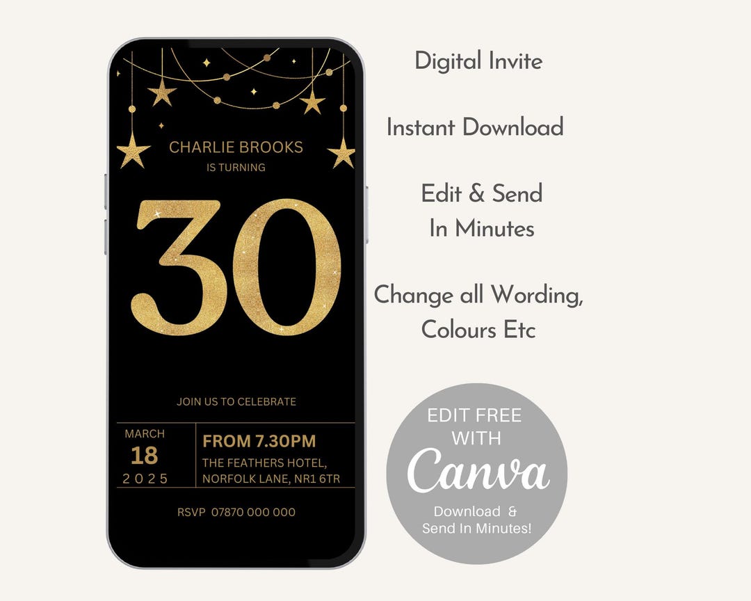 Editable Digital 30th Party Invitation Instant Download Delight Your ...