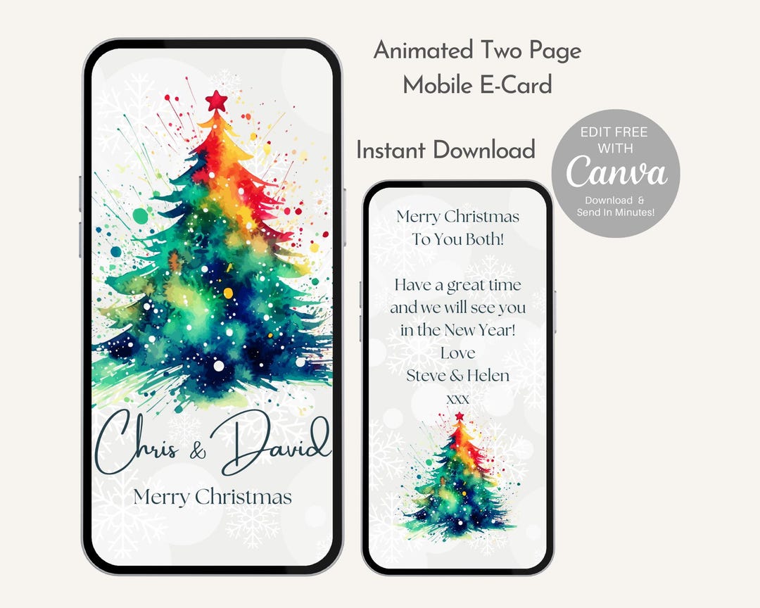 Digital E-christmas Card, Download, Edit & Send in Minutes! Animated ...