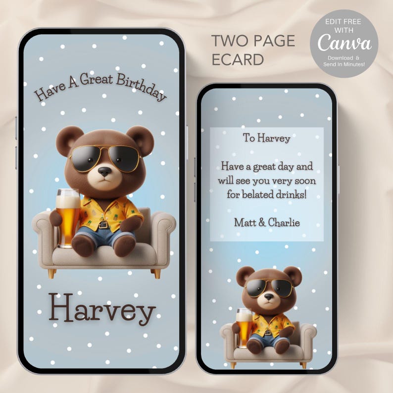 Cool Ted Birthday Card, Digital Download, Edit & Send in Minutes ...