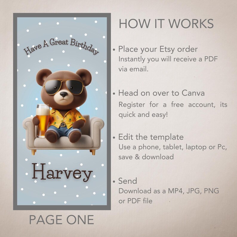 Cool Ted Birthday Card, Digital Download, Edit & Send in Minutes ...