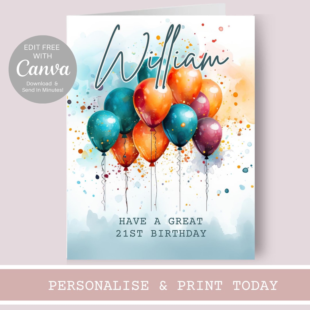 Printable Balloon Birthday Card | Digital Download Template to Edit ...