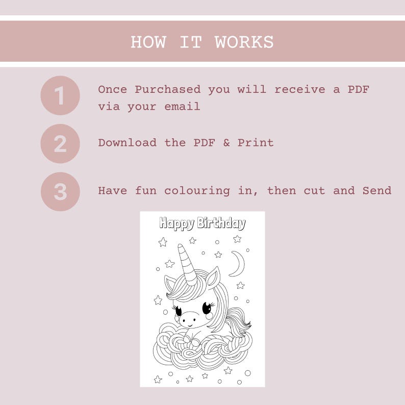 Printable Unicorn Birthday Card | Digital Download Print, Colour in ...