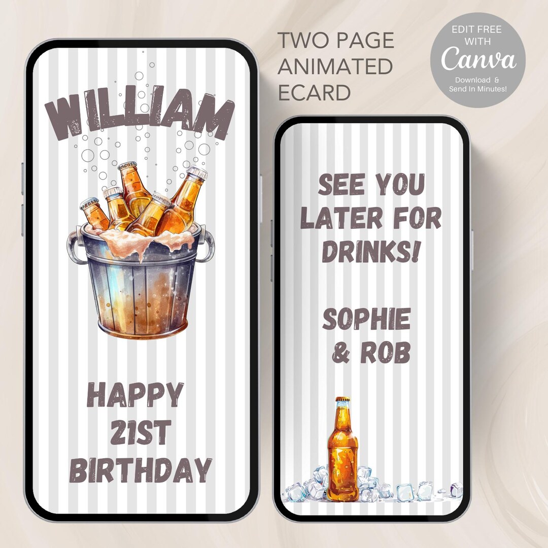 Beer Bucket Birthday Card, Digital Download, Edit & Send in Minutes ...