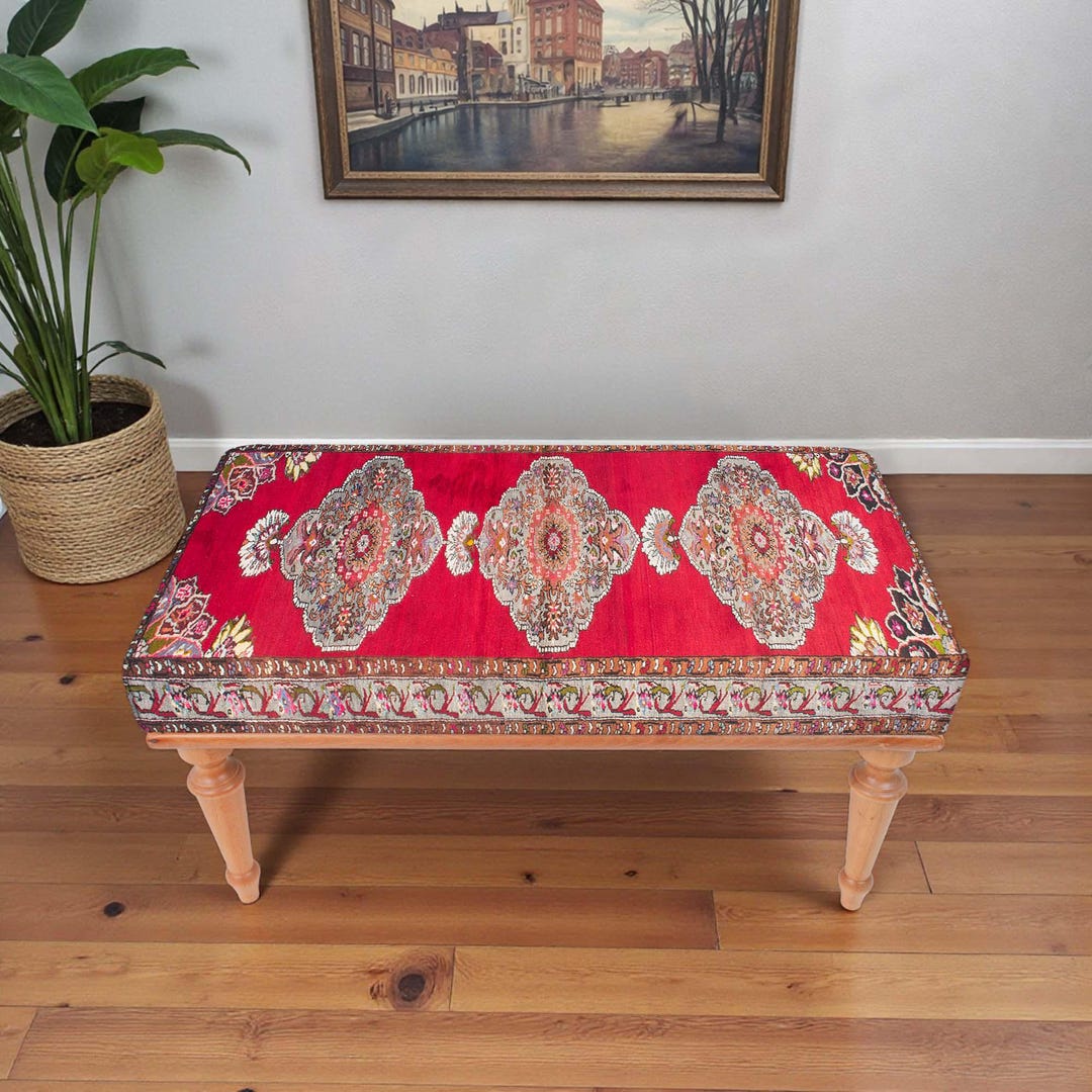 Persian Rug Bench, Upholstered Bench, Anatolian Style Furniture, Ethnic ...